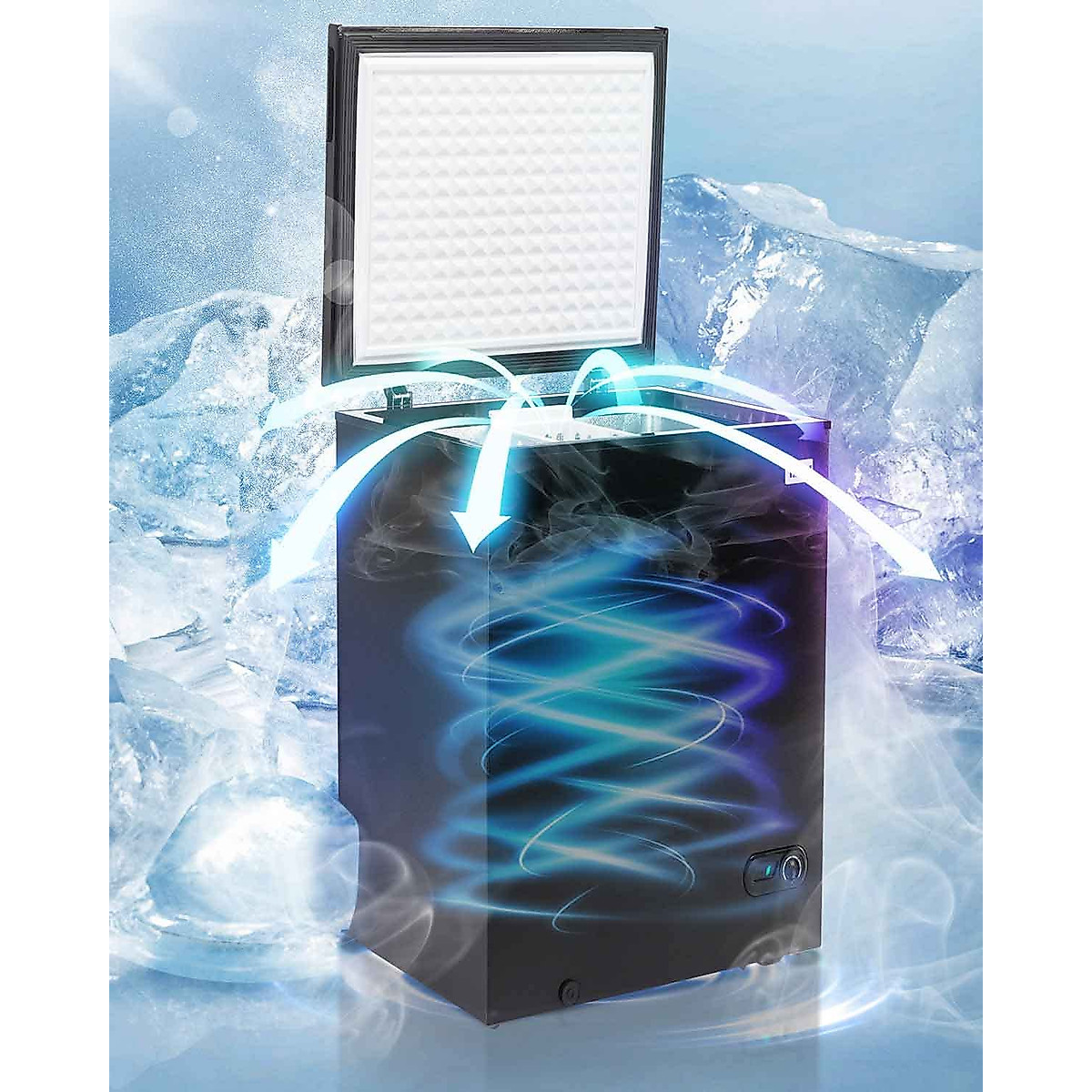 TABU 10.0 Cu Ft Chest Freezer, Deep Freezer with Removable Storage Basket, Top Open Door Chest Freezer, Black Freezer with 7 Level Adjustable Temperature, Compact Freezer with Top Open Door (Black)