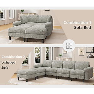 Cpintltr Convertible U Shaped Sectional Sofa L Shaped Modular Sofa with Sleepable Armrests 6 Seats Oversize Sofa Couch for Living Room,Beige
