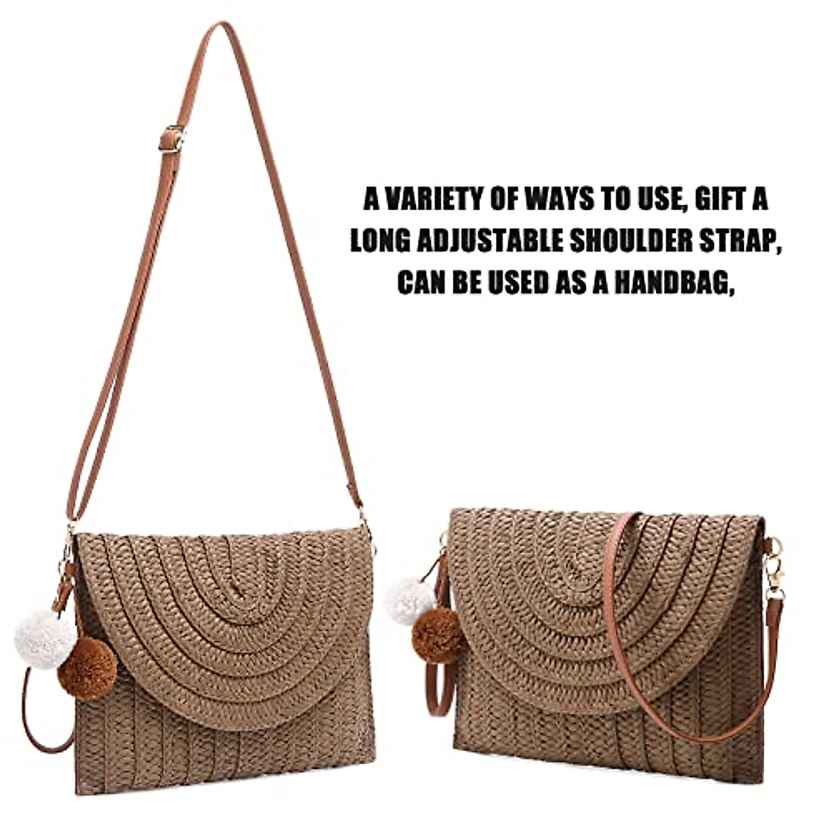 HROECHY Straw Clutch Purses for Women Beach Purse Envelope Bag Woven Crossbody Bags