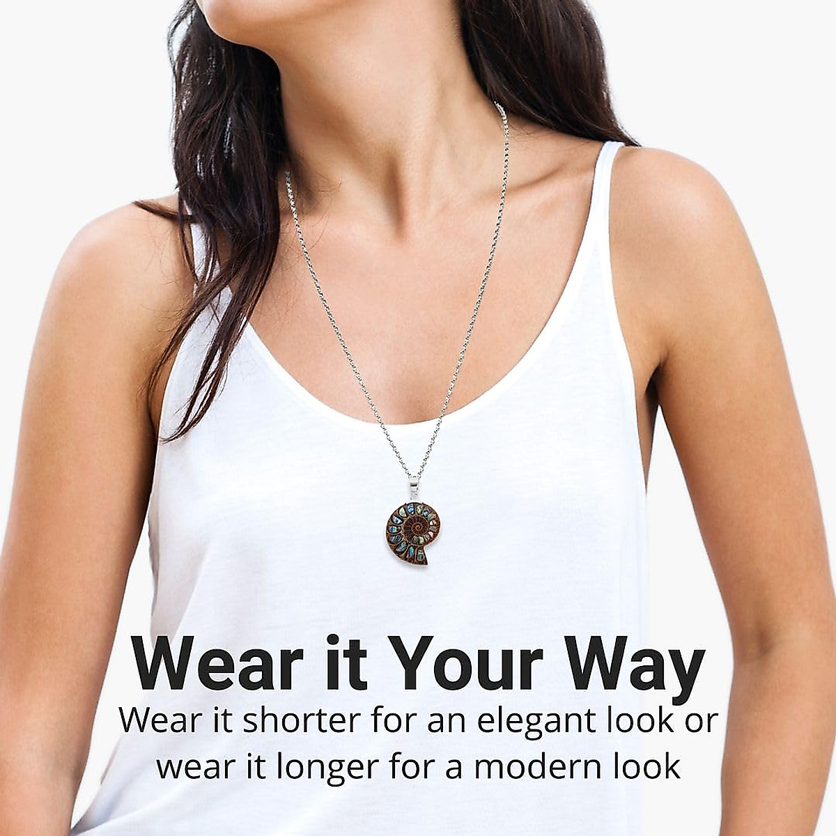 Shop LC Ammonite Pendant in 925 Sterling Silver - Genuine Handmade Abalone Shell in Ammonite Fossil Boho Jewelry Birthday Gifts for Women - Natural Bali Conch Pendants for Necklaces