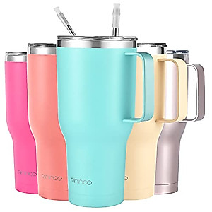 mininoo 40 oz Tumbler with Handle and Straw Lid | Insulated Coffee Cup Stainless Steel Water Bottle Travel Mug Cupholder Friendly | Gifts for Women Men Him Her