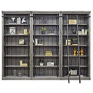 Martin Furniture Avondale 8' Tall Bookcase Wall with Ladder, Storage Organizer, Display Shelf for Office, Gray