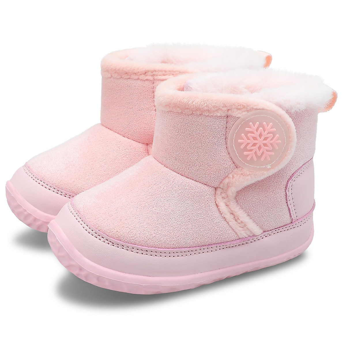 L-RUN Newborn Baby Booties Boys Girls Shoes Winter Warm Fur Lining Infant Toddler Prewalker Boots Pink 12-18 Months Infants