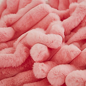 JAUXIO Faux Fur Fluffy Body Pillow Cover Luxury Striped Plush Decorative Body Pillowcase, Ultra Soft and Cozy Zipper Closure 21 x 54 Inches, Pink