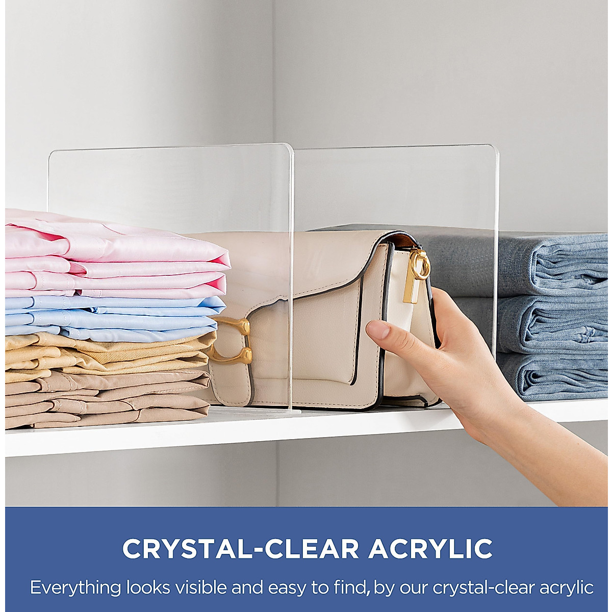 HBlife 4 PCS Adhesive Shelf Dividers for Closet Organization, Fit Wood Shelf Separators for Bedroom and Kitchen for Sweater, Shirts, Handbags