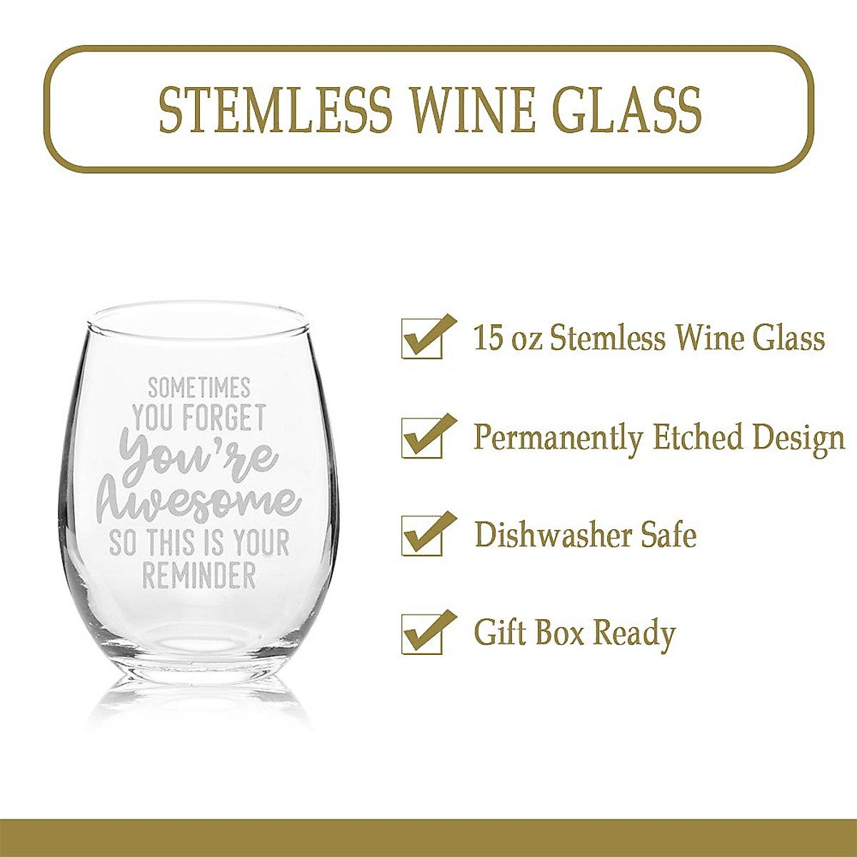 Veracco Sometimes You Forget You're Awesome So This Is Your Reminder Stemless Wine Glass Funny BirthdayGift For Someone Who Loves Drinking Bachelor Party Favors (Clear, Glass)