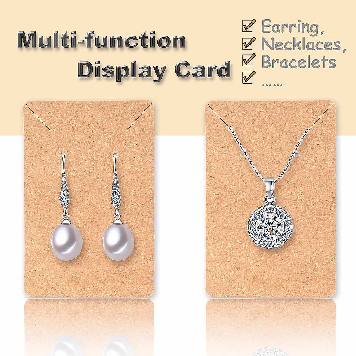 Earring Cards, Set Earring Display Cards with 100 Pcs Earring Holder Cards 200 Pcs Earring Backs and 100 Jewelry Packaging for Earrings Necklace Jewelry Display, Jewelry Bags 3.5x2.4 Inches (Brown)