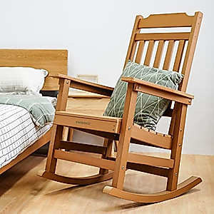 EMBRANGE Outdoor Rocking Chair with Tilting High Backrest, Weather Resistant, Fade-Resistant,Front Porch Rocker with 350 LBS Weight Capacity, Patio Rocking Chairs for Deck or Indoor, Teak