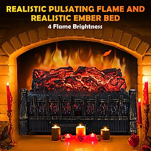 LIFEPLUS Electric Fireplace Log Set Heater 21 Inch with Remote Control 8H Timer Realistic Flame Ember Bed Adjustable Brightness Antique Bronze, Overheat Protection, Fake Fire for Christmas Home Decor
