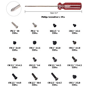 Glarks 880pcs Laptop Notebook Computer Screw Replacement Repair Kit for Lenovo Dell Toshiba Sony Samsung HP Gateway (Extra: Phillips Screwdriver)