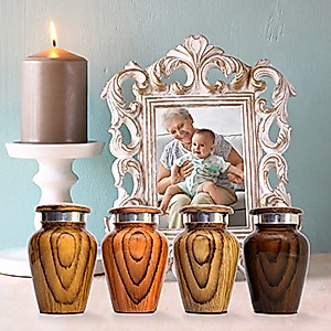 Wooden Print Keepsake Urns - Small Cremation Urns - Mini Urns for Human Ashes Set of 4 with Premium Box & Bags - Honor Your Loved One with Metallic Wooden Urns for Ashes - Small Urns for Men & Women