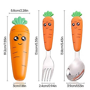 Travel Cutlery Set Baby With Case, 2 PCS Toddler Utensils, Kids Spoon And Fork Self-Feeding, Carrot Child Flatware Sets, Stainless Steel Fun Baby Silverware