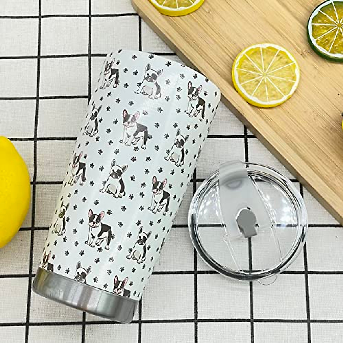 Waldeal Cute French Bulldog Coffee Mug Stainless Steel Tumbler with Lid, Double Wall Vacuum Insulated Travel Mug for Women Men Birthday or Christmas Gifts, 20oz