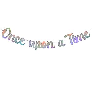 Once Upon A Time Banner - Princess 1st Birthday Sign, Holographic Sign Garlands for Bridal Shower, Wedding Engagement, Birthday, Bachelorette Party Decoration Supplies