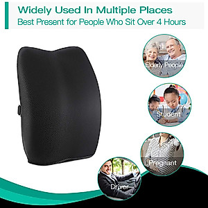 Mkicesky Lumbar Support Back Pillow for Office Chair / Car, Memory Foam Back Support Cushion with Full Posture Corrector - Relief Lower Back Pain (Black)