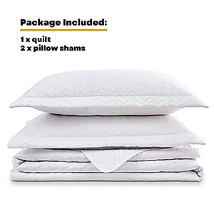 Maple&Stone Quilt Set California King Size, Lightweight White Bedspread Ultrasonic Chevron Pattern Light Coverlet for All Season Comforter Bedding Decor - 3 Piece Bed Cover Sets