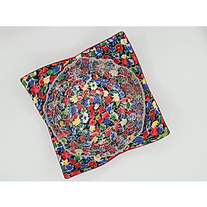 Red White Blue Roses Microwave Cozy Ditzy Floral Reversible Microwaveable Soup Holder Summer Potholder Flower Bowl Buddy Handmade Housewarming Hostess Gifts Under 10