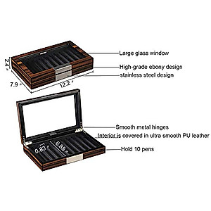 Lifomenz Co Wood Pen Display Box 10 Pen Organizer Box,Glass Pen Display Case Storage Box with Lid,Top Glass Window Pen Collection Display Case