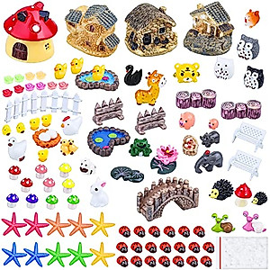 Modacraft 200Pcs Miniature Fairy Garden Accessories Including 100Pcs Fixed Pins, Fairy Garden Kit Fairy House Animal Figurines Mini Landscape for Garden Dollhouse Potted Plant Bonsai Terrarium Décor
