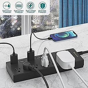 Power Strip, HITRENDS Surge Protector with 6 AC Outlets & 6 USB Charging Ports, 6 Feet Heavy Duty Extension Cord, 1625W/13A Multiplug for Home Office & Multiple USB Devices - Black