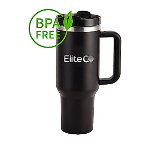 EliteCo 40oz Travel Mug | Insulated Coffee Mug | Stanley Cup BPA Free Lid Stainless Steel Tumbler With Handle And Straw