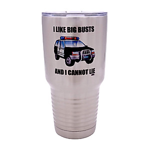 Rogue River Tactical Funny Police Officer Large 30oz Travel Tumbler Mug Cup w/Lid I Like Big Busts Thin Blue Line PD Gift