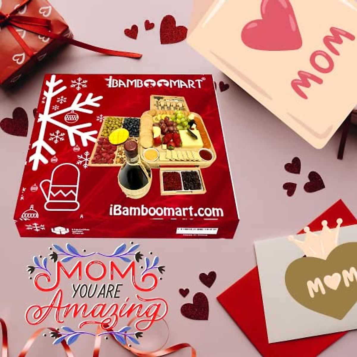 iBambooMart Charcuterie Boards, Extra Large Charcuterie Board Set - Bamboo Cheese Board and Knife Set - House Warming Gifts New Home, Wedding Gifts for Couples