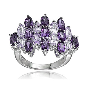 Ice Gems Sterling Silver Genuine African Amethyst and Amethyst Oval-Cut Cluster Ring