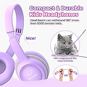 vinamass Kids Headphones, Wired Headphones with 85dB Volume Limiting, 3.5mm Jack Adjustable On Ear Headphones for Kids, Boys, Girls, Study, School