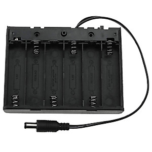 E-outstanding Battery Box 6x1.5V AA Battery Case Holder Black Enclosed Box with ON/Off Switch and 5.5mm x 2.1mm DC Plug