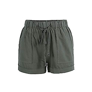 Dokotoo Womens Ladies Drawstring Shorts Loose Elegant Elastic Waist Solid Pocketed Midi Rise Loose Shorts Pants Outerwear Green Medium