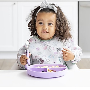 Bumkins Bibs for Girl or Boy, Long Sleeved Bib for Baby and Toddler 6-24 Months, Essential Must Have for Eating, Feeding Set, Splat Mat for Floors Under High Chair, Mess Saving Fabric, Floral Gray