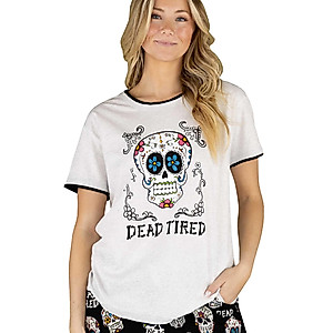 Lazy One Pajamas for Women, Cute Pajama Pants and Top Separates, Dead Tired, Sugar Skull