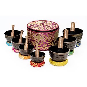 SANSKAR NEPAL Tibetan Singing Bowl Set of 7 High Sided Black with Carry Box | Bells for Meditation and Yoga | Sound Therapy Instruments | Singing Bowl Set for Chakra Healing