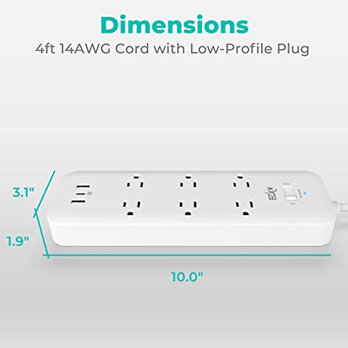 KMC USB-C PD Surge Protector 6-Outlet Power Strip, 30W Power Delivery USB-C Port, 2 USB-A Ports, 980J Surge Protection, 4-Foot Extension Cord, White