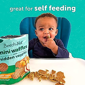Beech-Nut Toddler Snacks, Mini Waffles with Hidden Veggies, Pumpkin Apple Cinnamon, Non-GMO, 3.2 oz Bag (7 Pack)