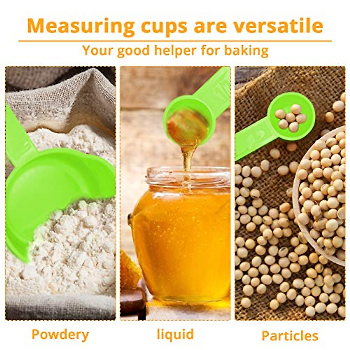 KUFUNG Kitchen Baking Plastic Measuring Spoon &Cups Set for Dry or Liquid (11 pcs, Green)