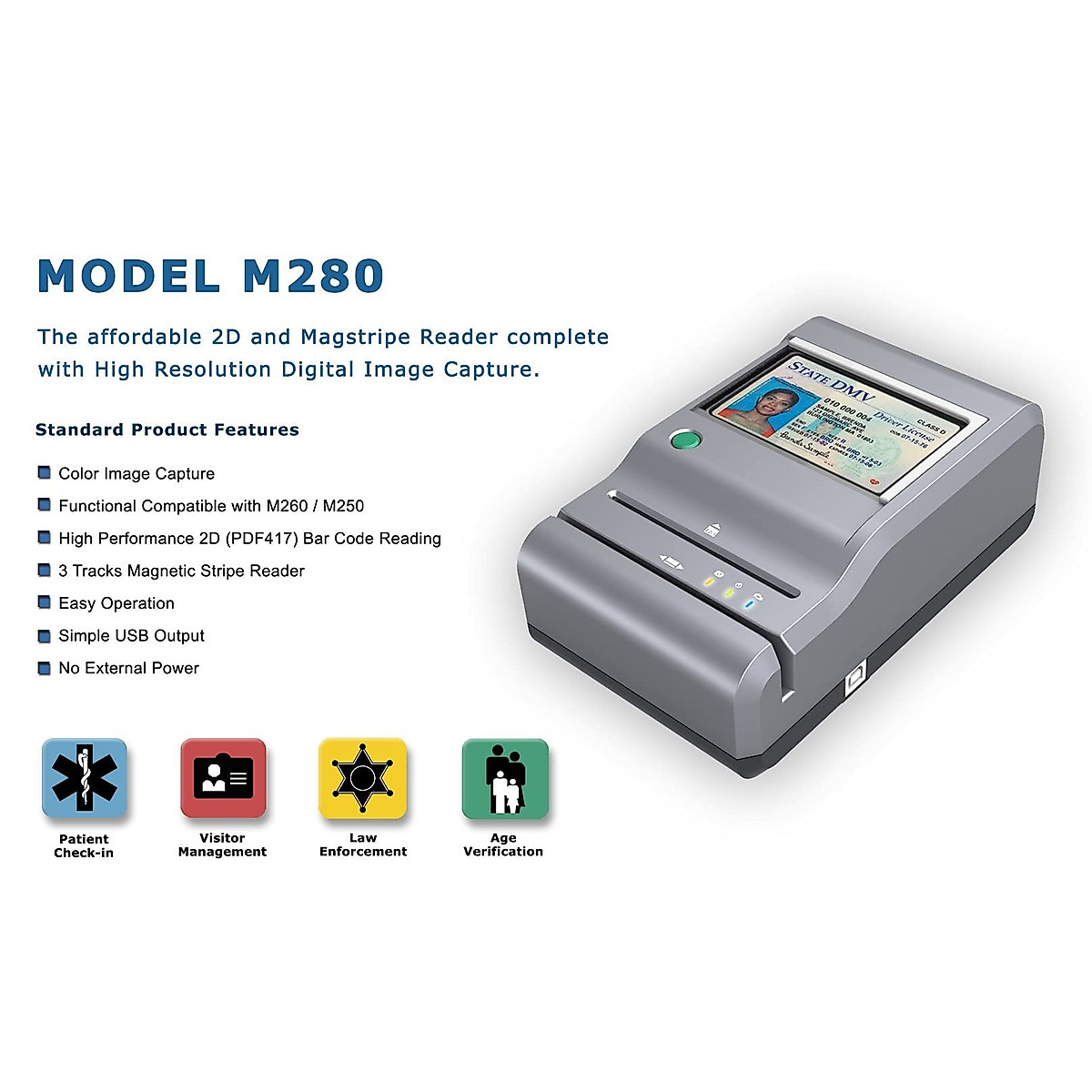 E-Seek M280 ID Reader - USB Flatbed Scanner & 2D Barcode Reader for Desktop