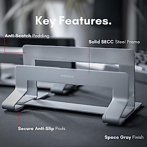 Macally Vertical Laptop Stand for Desk | Laptop Holder Vertical | MacBook Stand (Pro/Air) Save Space and Improve Airflow with Closed Adjustable Laptop Dock Stand