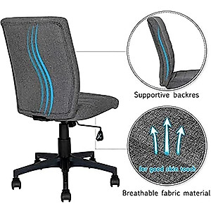 Ergonomic Home Office Desk Chair – Computer Mesh Adjustable Task Swivel Tilt Tension Armless Cushion Mid-Fiber Mesh Lumbar Support (Dark Gray)