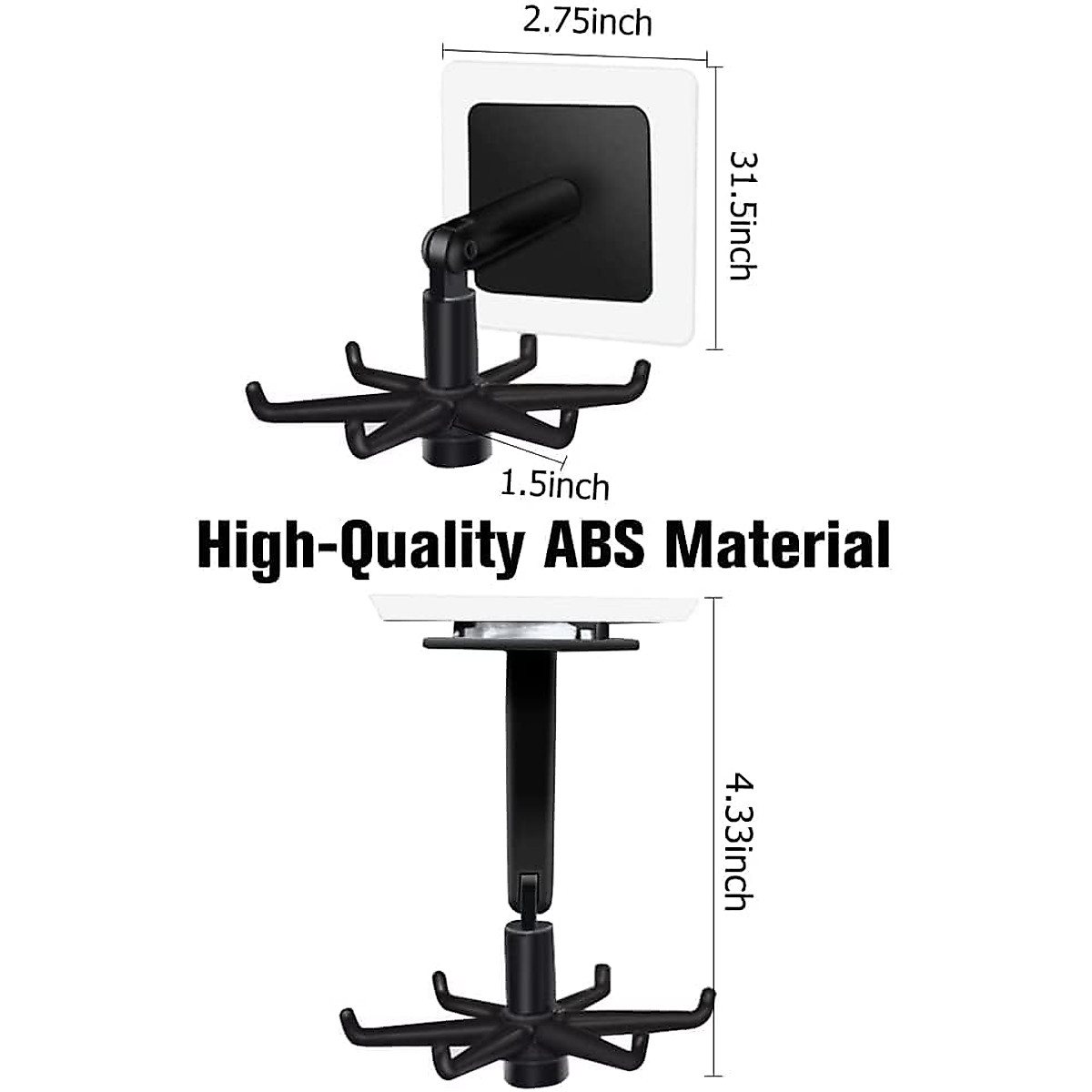 Probablei 360° Rotating Folding Hook, 360 Degrees Rotating Folding Hook, Hanging Utensil Holder, Multi-Purpose Hanging Utensil Holder Hooks, Self-Adhesive, for Kitchen Bathroom (6-Black,One Size)