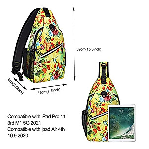 MOSISO Sling Backpack, Multipurpose Travel Hiking Daypack Rope Crossbody Shoulder Bag, Flowers & Birds