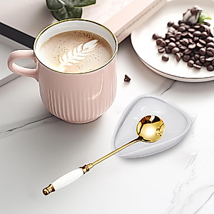 Coffee Spoon Rest with spoon,Mini Coffee Spoon Holder,Small Ceramic Spoon Rest for Coffee Stirrers,Teaspoon,Bar Spoon,Coffee Bar Accessories,(ceramic Coffee Spoon Rest & White Handle Gold Round Spoon)