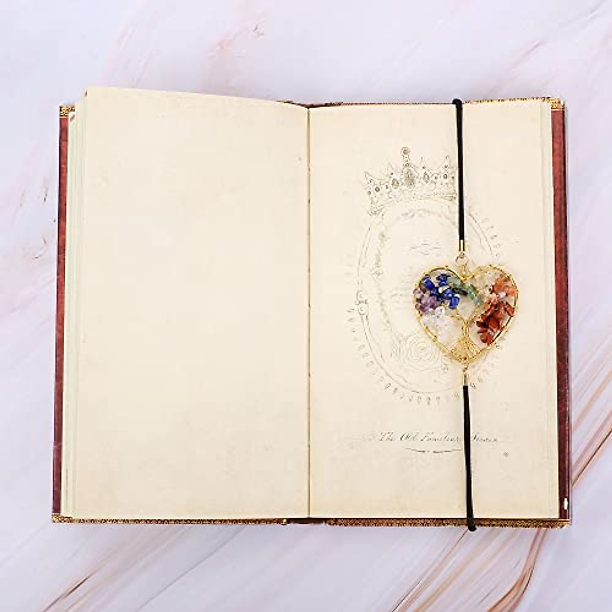 Yoption 2 Pack Tree of Life Elastic Bookmark, Golden Heart Shape Vintage Bookmarks with 7 Chakra Crystals Healing Stone Beaded Pendant for Student Teacher Graduation Mothers Day Christmas Gift