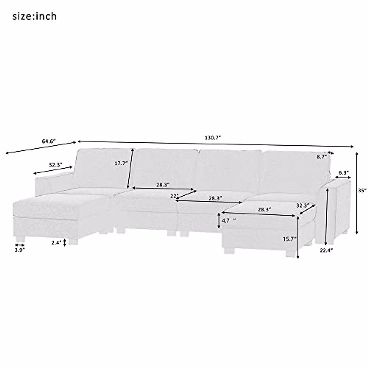 Voohek Sectional Sofa Upholstered Lounge Couch, for Living Room, Apartment, Beige