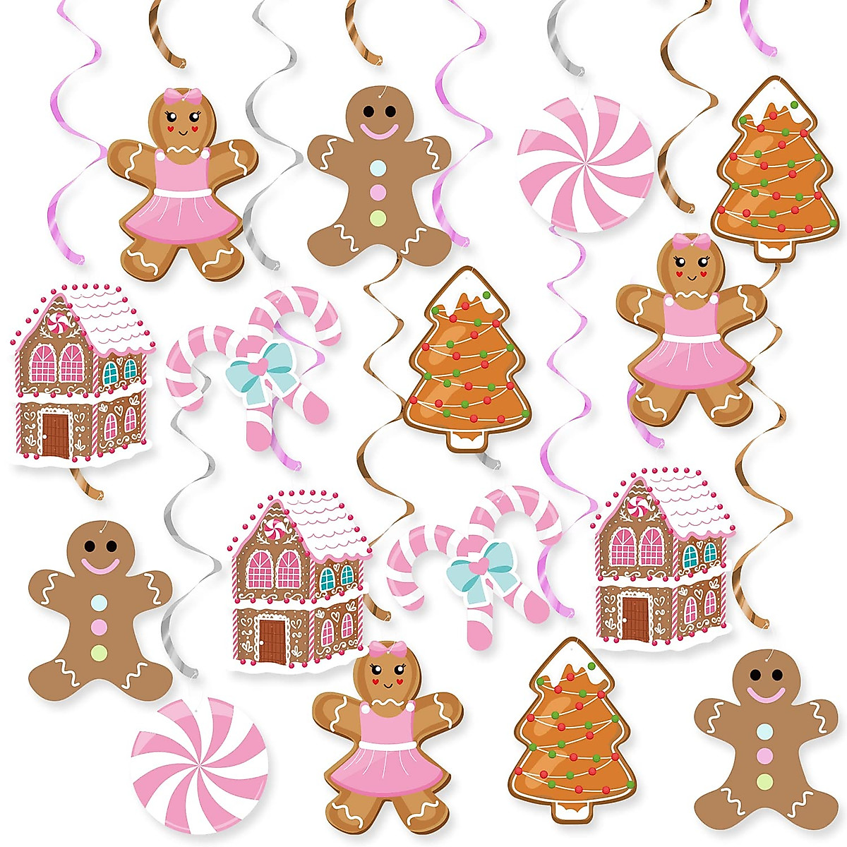 K KUMEED 20 Pcs Gingerbread Man Theme Party Hanging Swirls Ceiling Hanging Streamers for Christmas, Christmas Decorations Birthday Party Supplies Baby Shower Decor