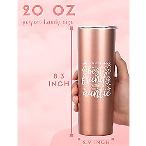 Onebttl Aunt Gifts from Niece, Nephew, Insulated Stainless Steel Wine Tumbler with Lid and Straw, 20 oz, Gifts for Auntie on Pregnancy Announcement, Rose Gold, The best friends get promoted to auntie