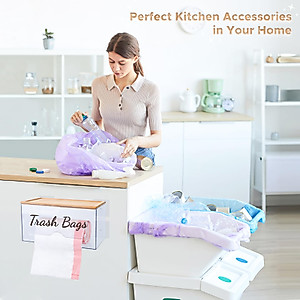 JYPS Trash Bag Holder Dispenser Organizer With Bamboo Lid, Wall Mounted, Garbage Bag Dispenser Holder, Trash Bag Dispenser Standrad Roll Holder for Kitchen Organization, Under Sink