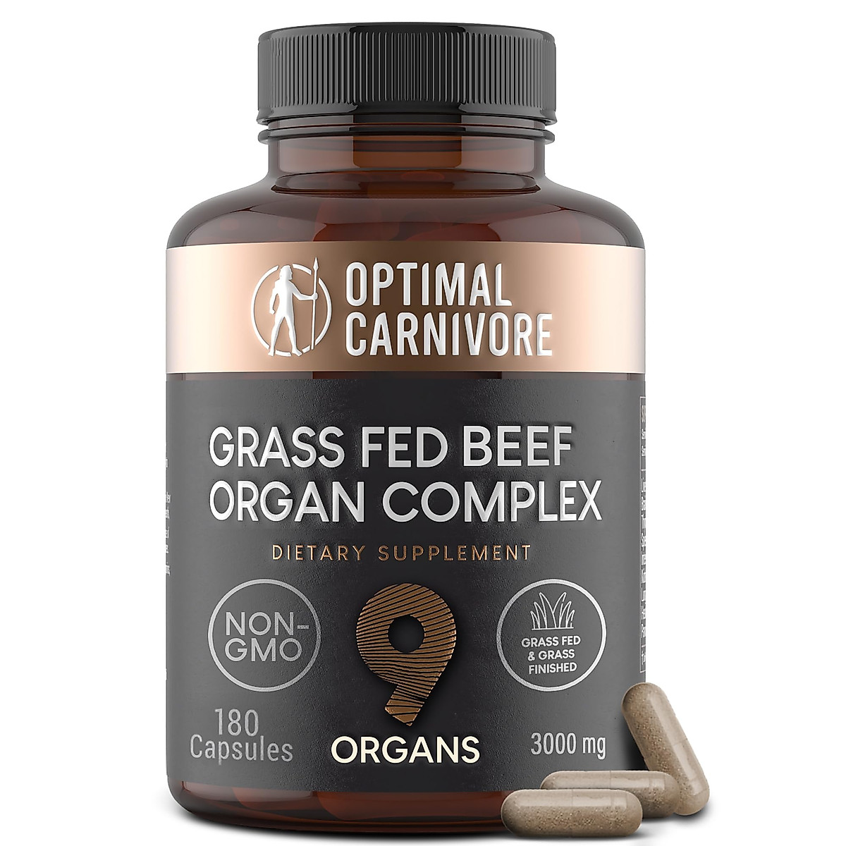 Optimal Carnivore Beef Organ Supplement, Grass Fed Beef Organs for Men & Women, 9 Organ Complex, Organ Meat - Beef Liver, Brain, Thymus, Lung, Gallbladder