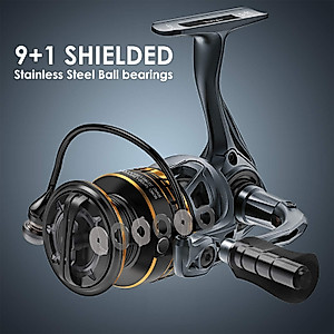 Tempo Spinning Reel, 9+1 BB Smooth Fishing Reels, Max Drag up to 38.6 LBs, with Harder GV Rotor, Ultralight Spinning Reels, Braid Ready Spool